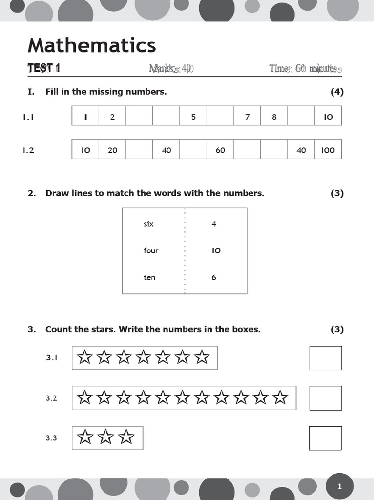 SK Practice Tests Mathematics Grade 01 | PDF | Mathematics