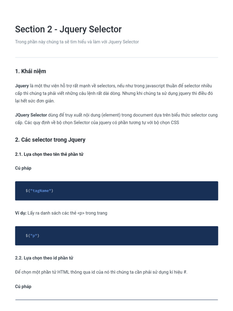 Section 2 - Jquery Selector - Jquery Siêu Tốc | PDF