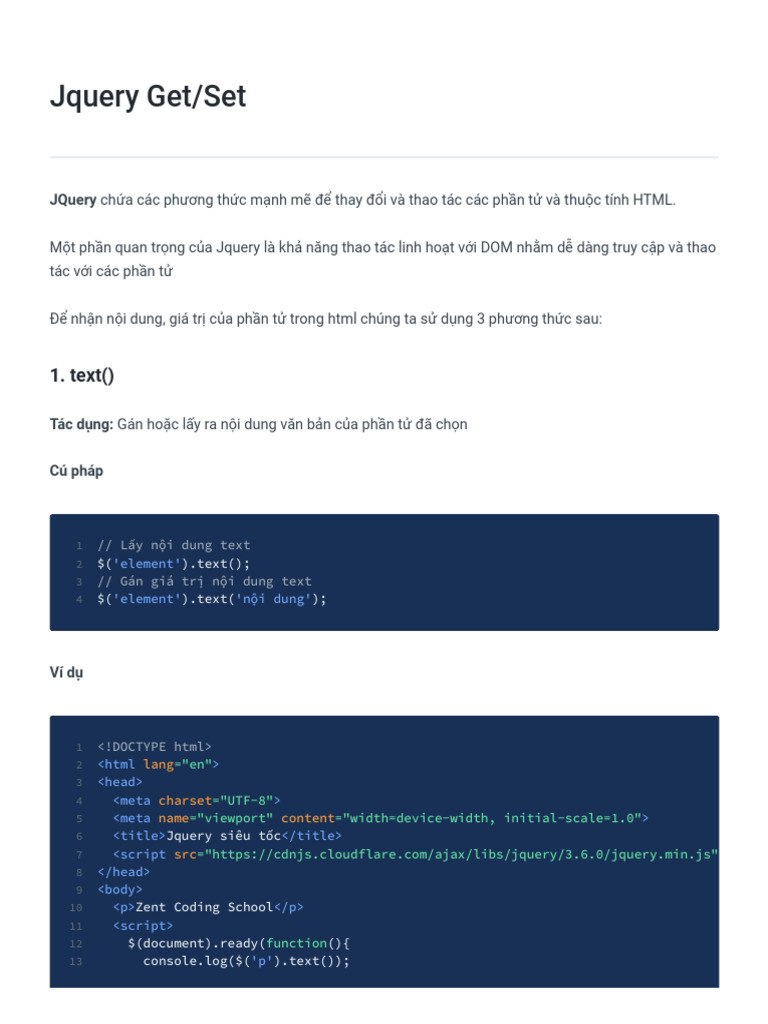 Jquery Get - Set - Jquery Siêu Tốc | PDF