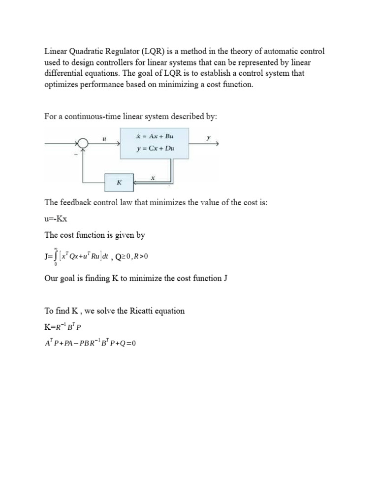 Linear Quadratic Regulator | PDF