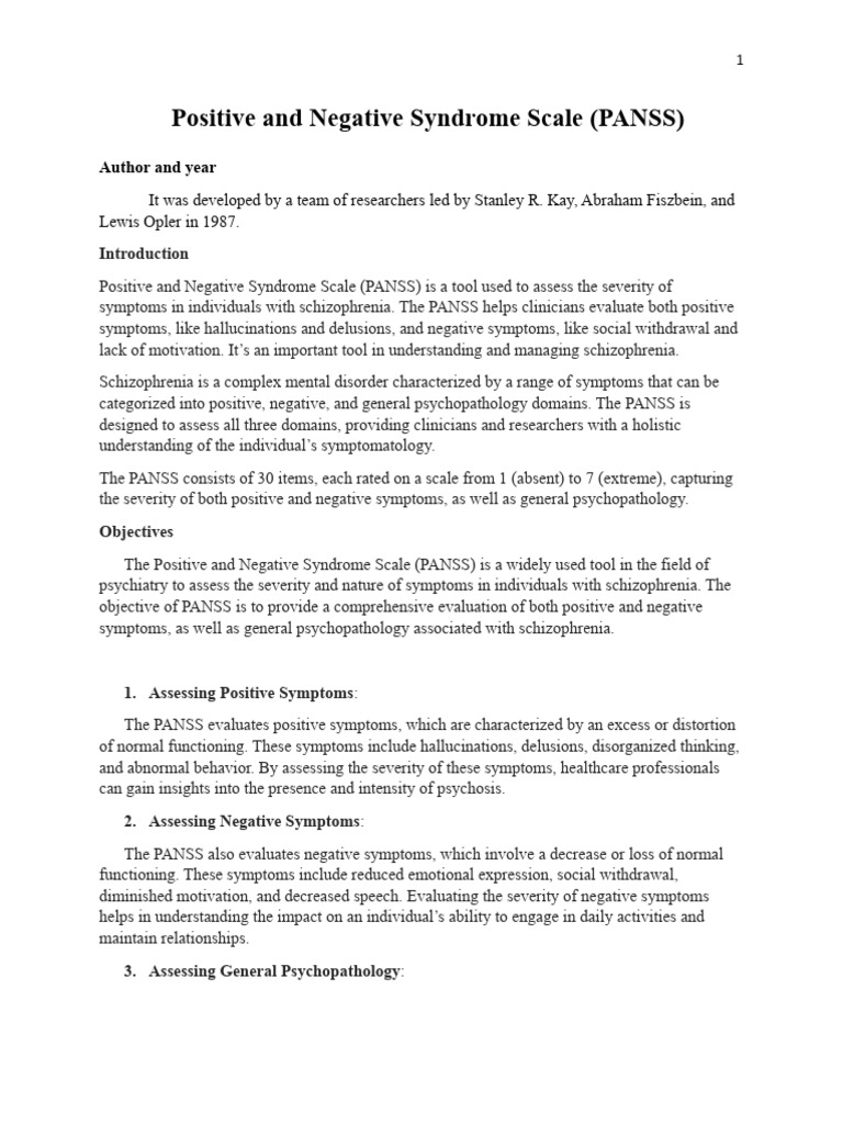 pans test | PDF | Schizophrenia | Psychosis