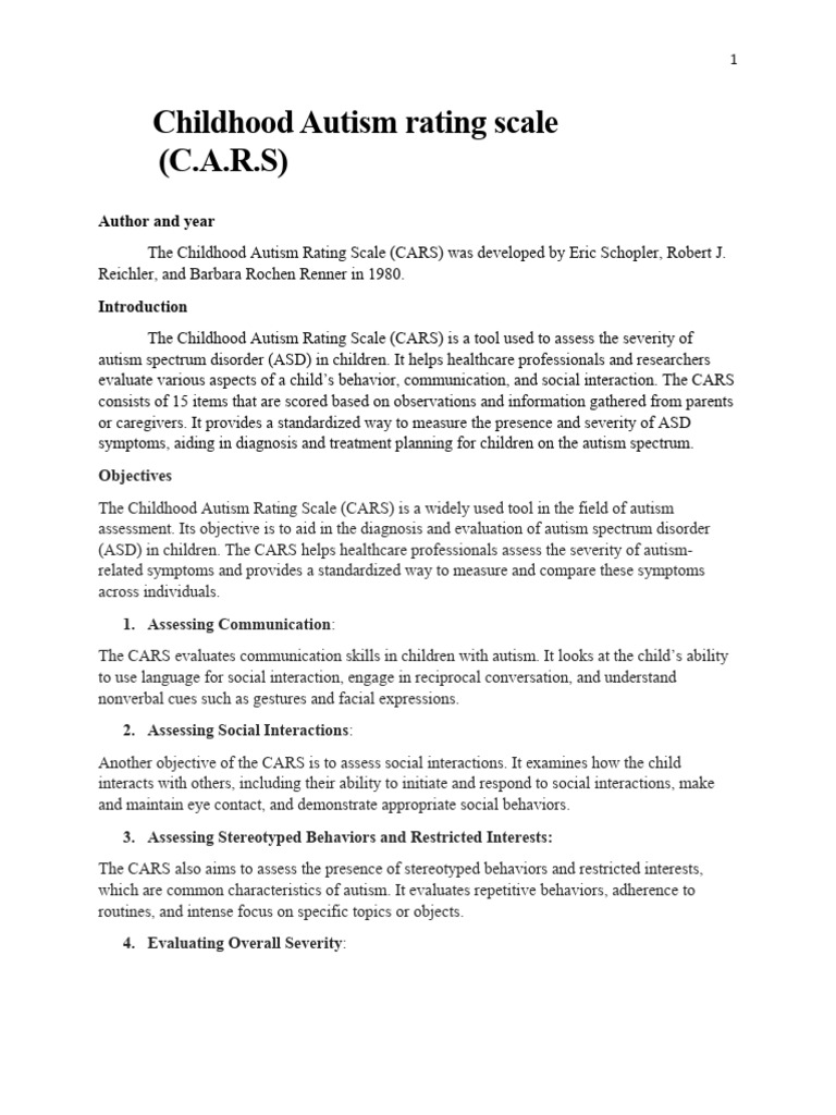 cars test | PDF | Autism Spectrum | Mental Disorder