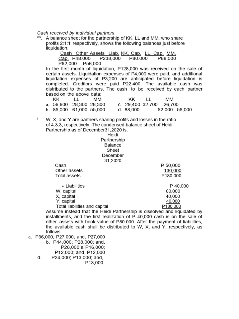 Cash Distribution in Partnership Liquidation | PDF | Private Sector ...