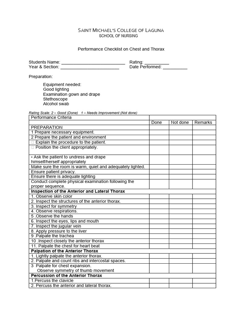 Checklist On Chest and Thorax Assessment (2) - 1 | PDF | Thorax ...