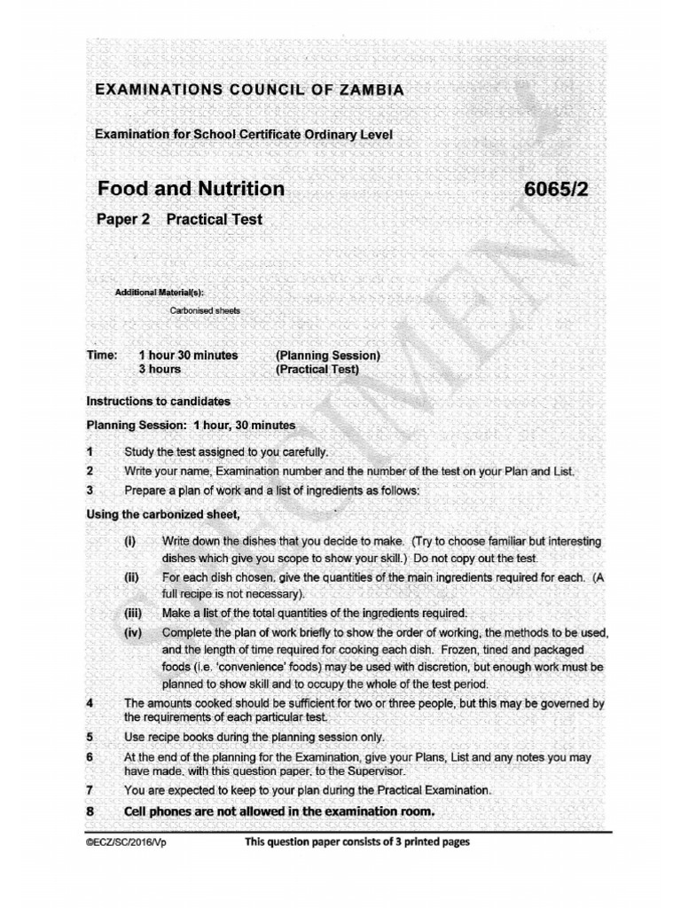 g12 Food Nutrition p2 2016 Specimen | PDF