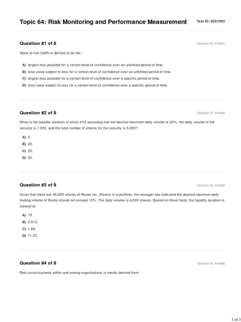 Topic 64 - Risk Monitoring and Performance Measurement Question | PDF ...
