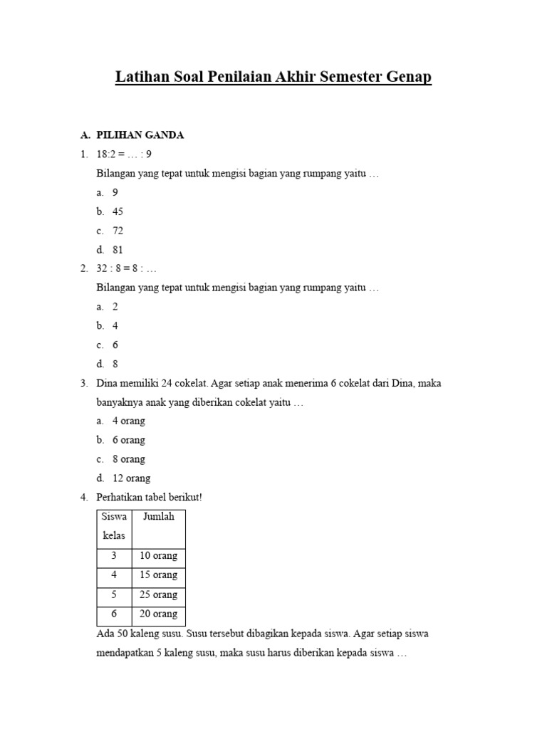 Latihan Soal Penilaian Akhir Semester Genap | PDF