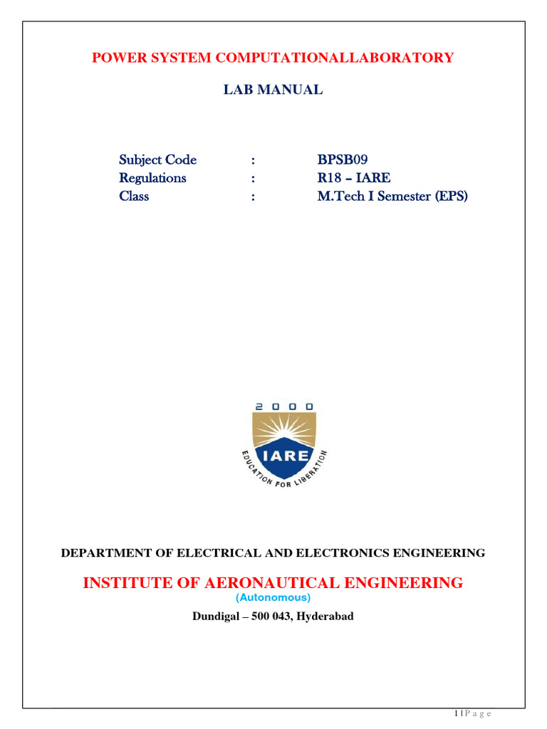 Iare Pslab Manual | PDF | Electrical Engineering | Electricity