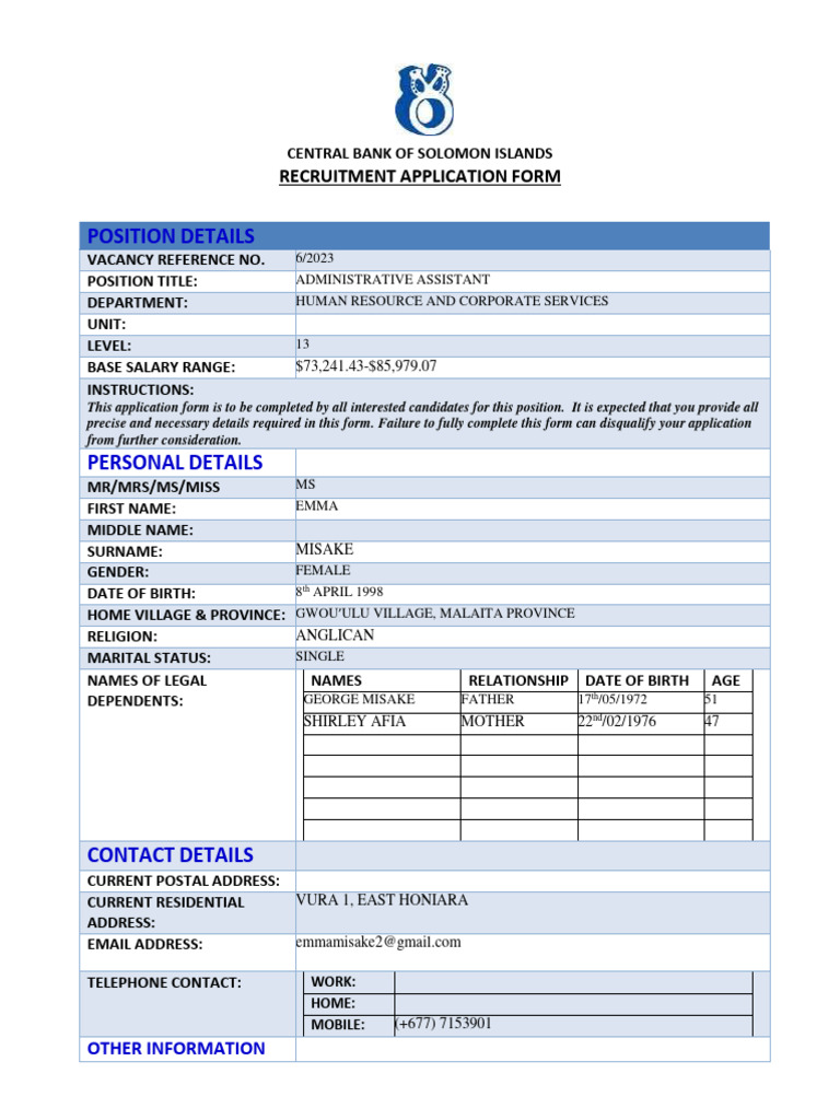CBSI Administrative Assistant Application | PDF