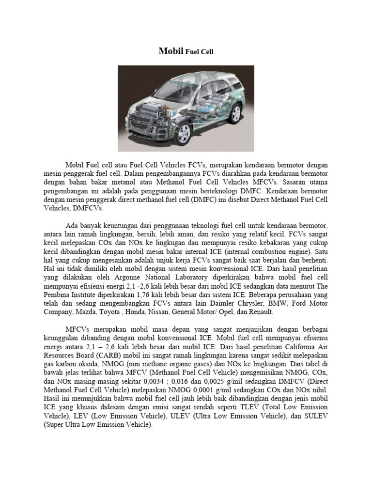 Mobil Fuel Cell | PDF | Teknologi & Rekayasa