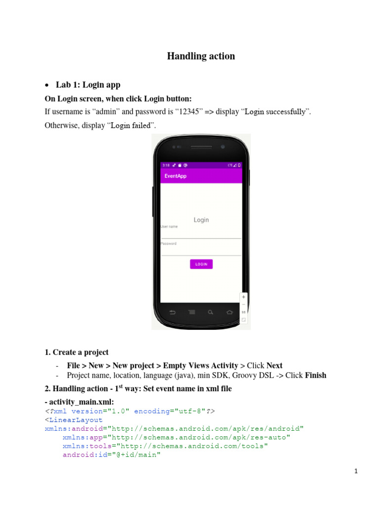 Exercise 5 - Handling Action | PDF | Android (Operating System) | Computing Platforms
