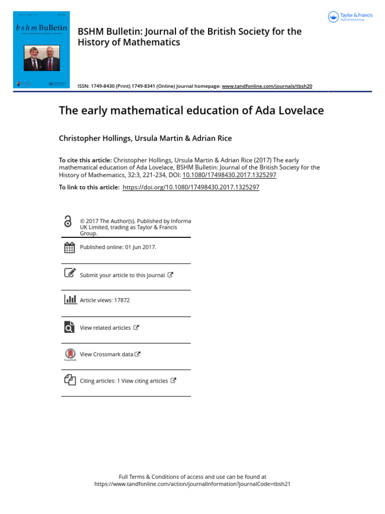 The Early Mathematical Education of Ada Lovelace | PDF | Mathematics