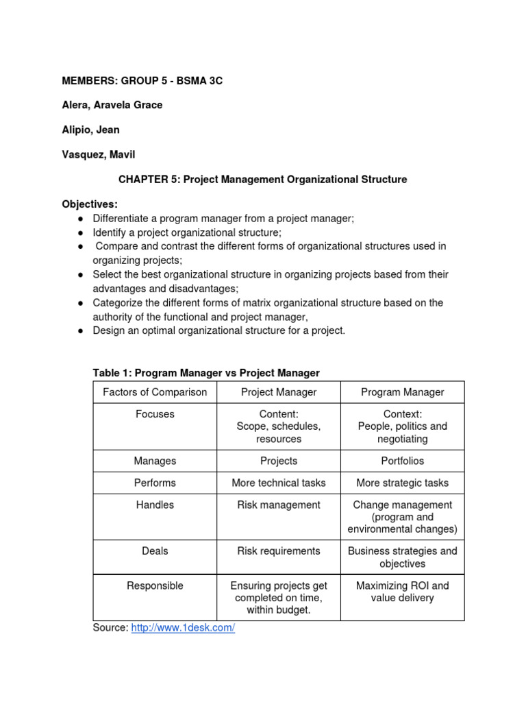 CHAPTER 5 Project Management Organizational Structure | PDF ...