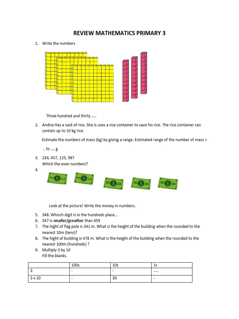 REVIEW MATHEMATICS PRIMARY 3 | PDF