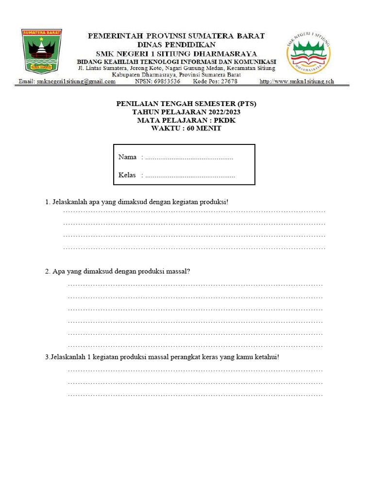 Soal Mid PKDK Sem I 2022.2023 | PDF