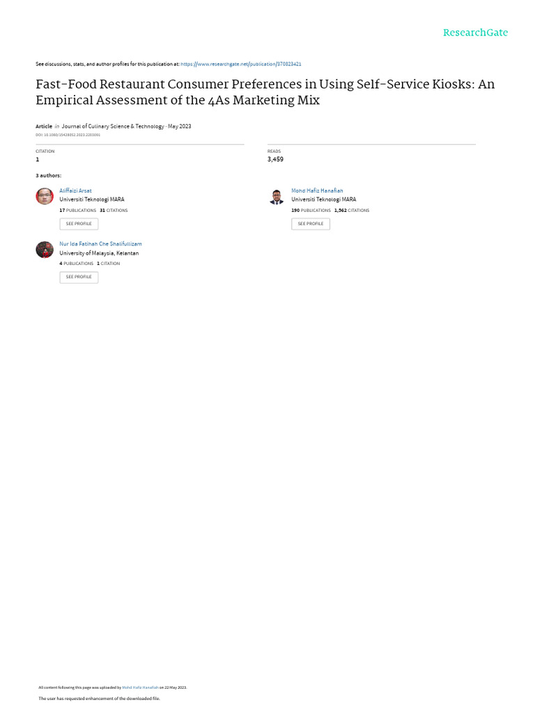 Fast-Food Restaurant Consumer Preferences in Using Self-Service Kiosks ...