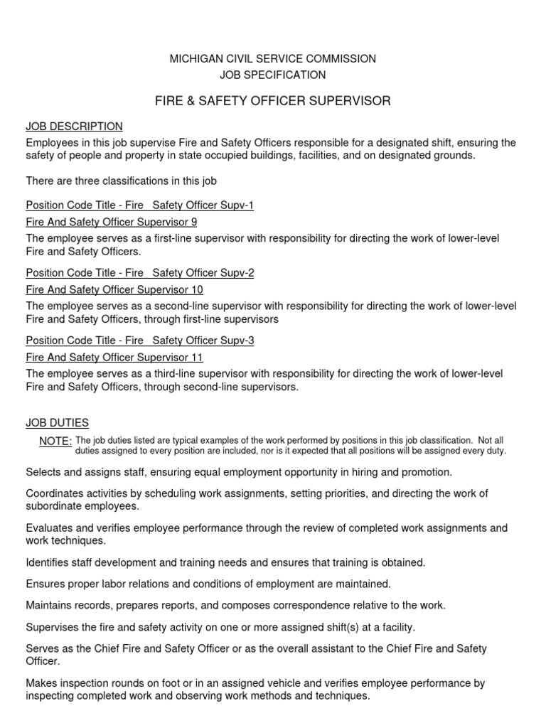 Fireand Safety Officer Supervisor | PDF | Employment | Occupational ...