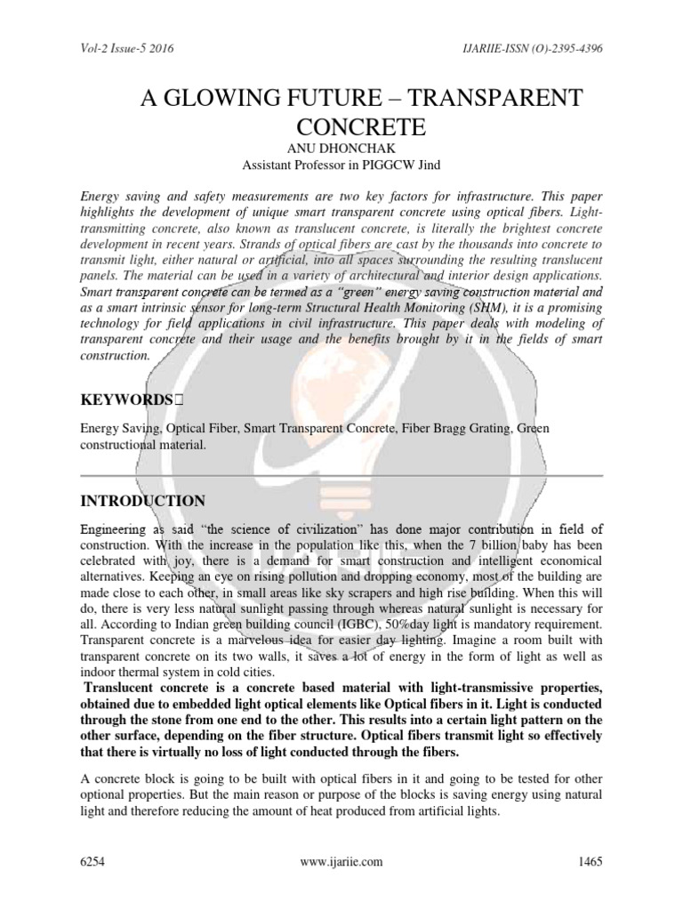A GLOWING FUTURE - TRANSPARENT CONCRETE Ijariie6254 | PDF | Optical ...