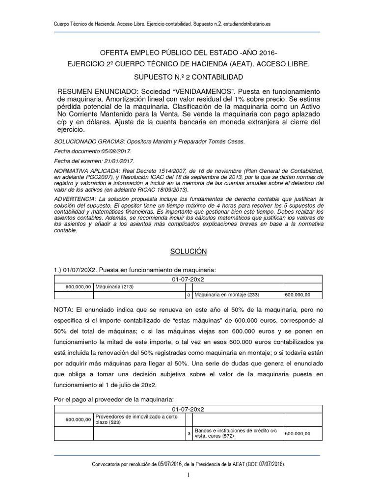 OEP2016 Supuesto 2 THAC Libre Ej2 | PDF | Contabilidad | Economias