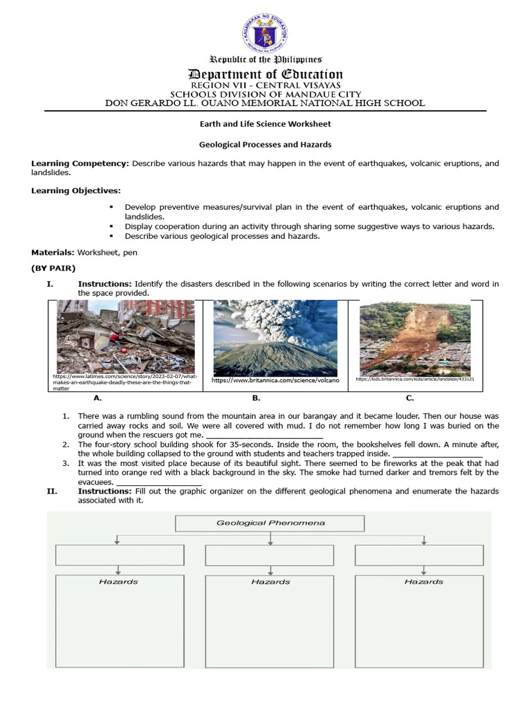activity sheet | PDF | Earthquakes | Volcano