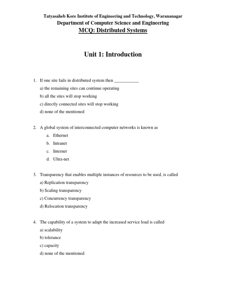 Sem-VII Distributed Systems (MCQ) | PDF | Cloud Computing | Software As A Service