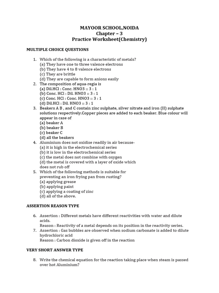 Ch-3 Practice WS | PDF | Chemical Compounds | Metals