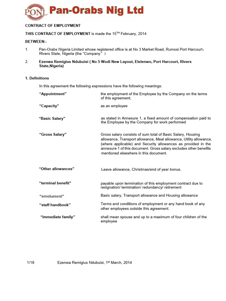 Employment Contract Pdf Employment Salary