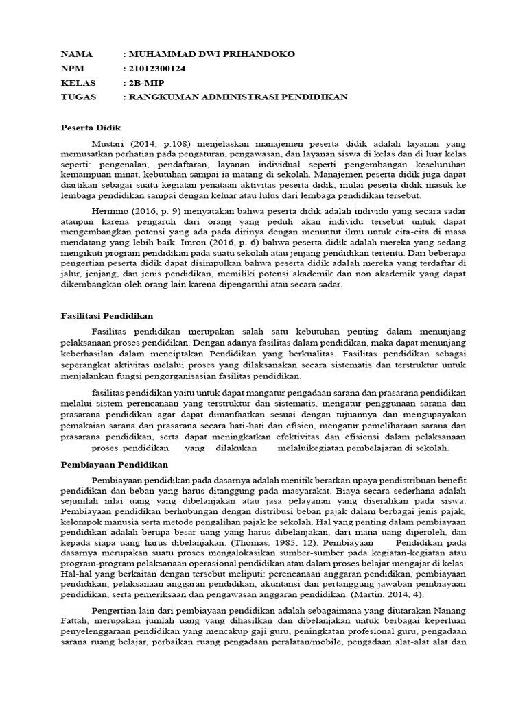 Muhammad Dwi Prihandoko - Tugas Administrasi Pendidikan II | PDF