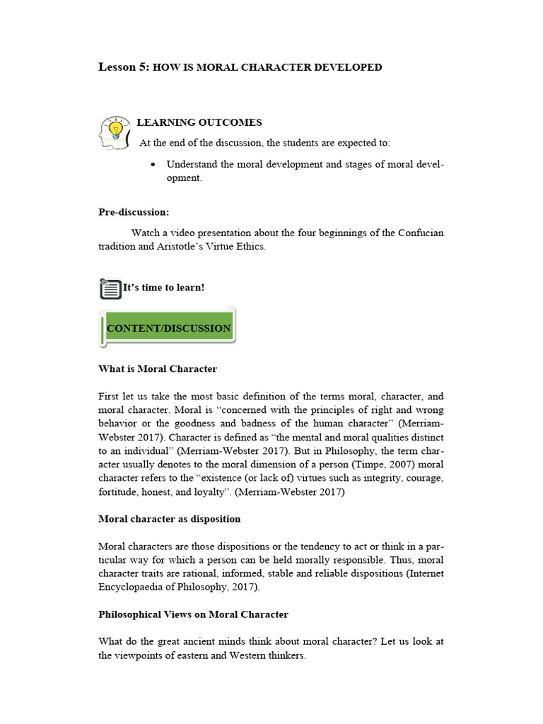 Developing Moral Character in Ethics | PDF | Morality | Virtue