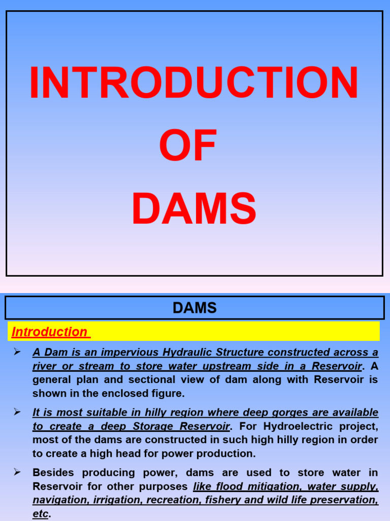 Chaptar 7 Dams Introduction | PDF | Dam | Spillway
