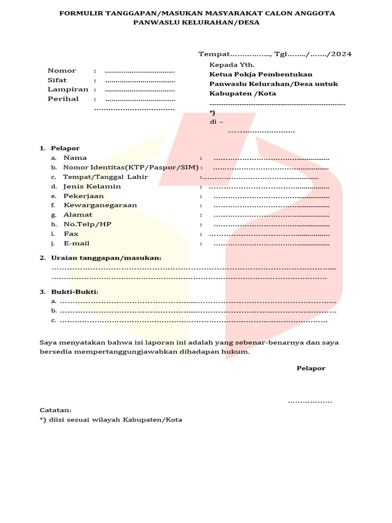 Formulir Tanggapan Masyarakat | PDF | Game & Aktivitas | Griya & Taman