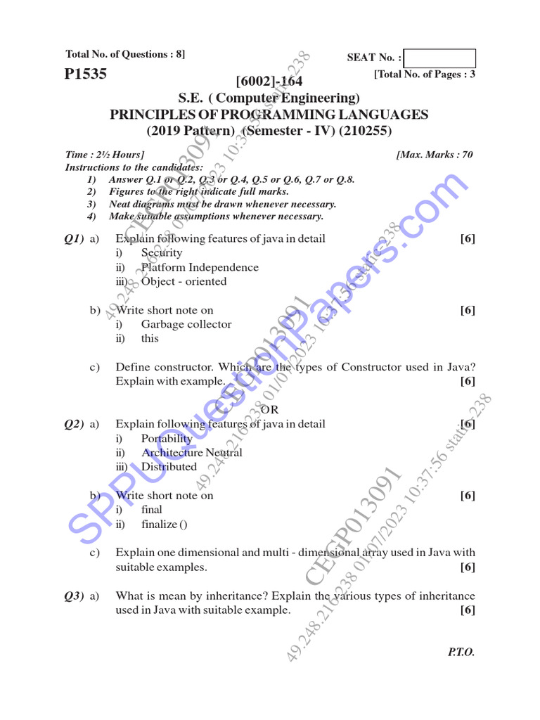 Be - Computer Engineering - Semester 4 - 2023 - May - Principles of Programming Languages PPL ...