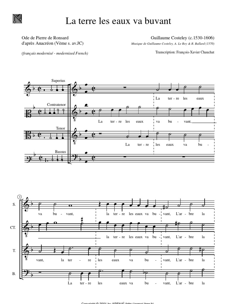 La Terre Les Eaux Va Buvant (G. Costeley) | PDF