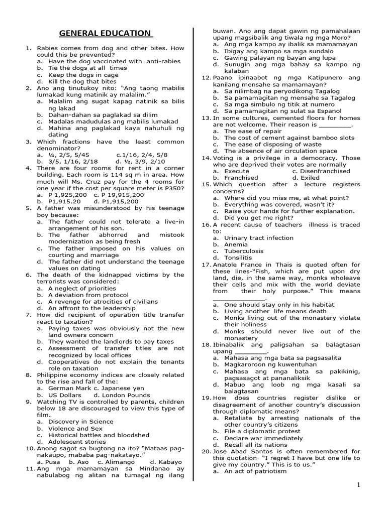 A. GenEd-All Subjects | PDF | Tuberculosis