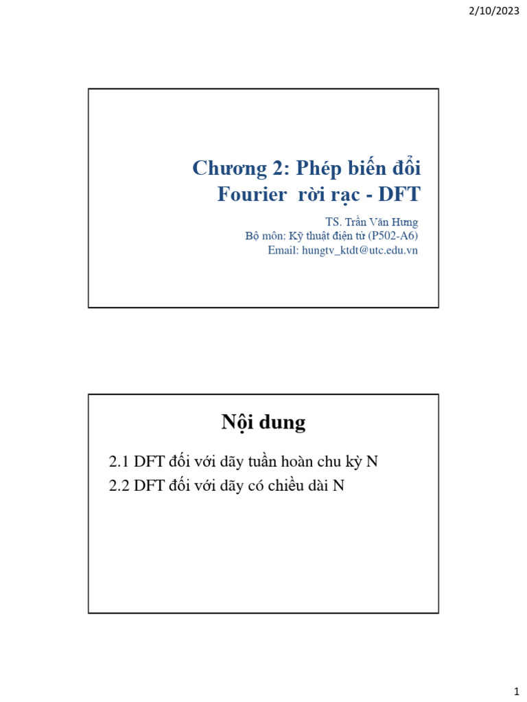 Chương 2: Phép biến đổi Fourier rời rạc - DFT | PDF