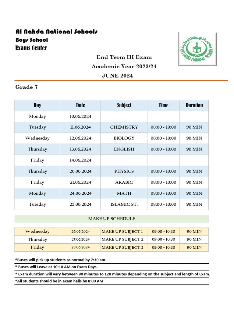EOT 3 Exam Schedule. | PDF