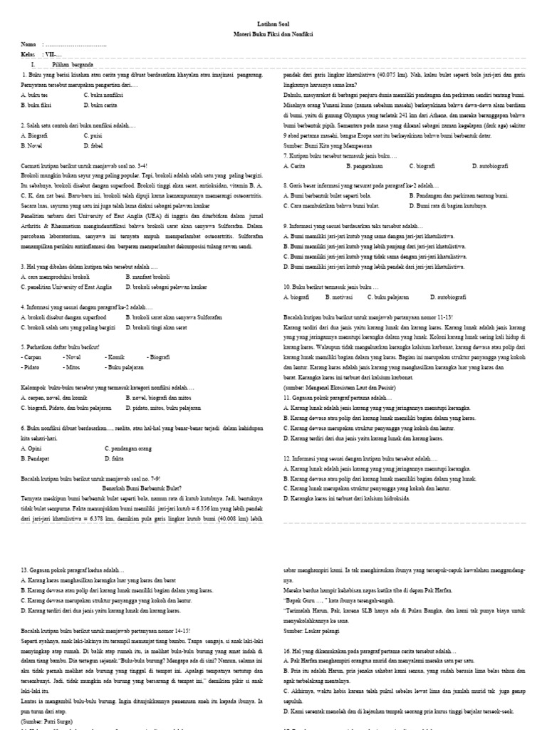 Soal Pilgan 2 Fiksi Dan Non-Fiksi | PDF