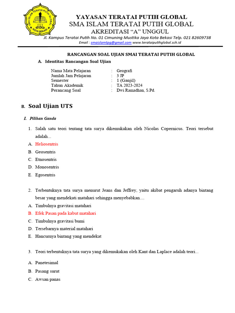 Soal Ujian Geografi SMA | PDF | Sains & Matematika