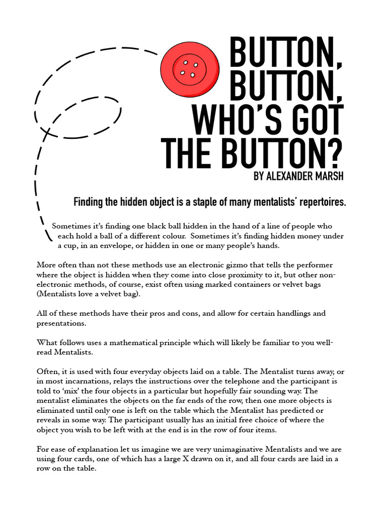 Alexander Marsh - Button, Button, Who’s Got The Button | PDF | Mentalism