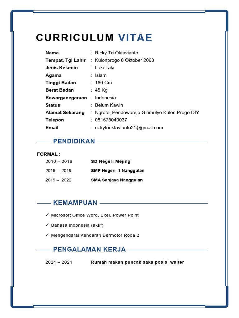 Contoh CV Ricky Tri Oktavianto | PDF