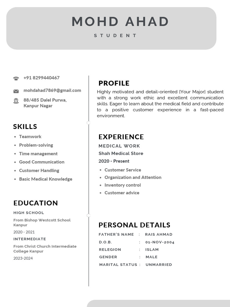Grey & White A4 Clean CV Resume | PDF | Career & Growth