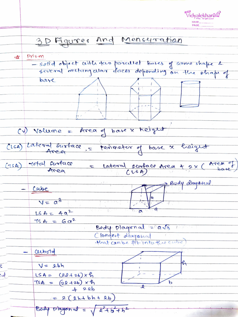3D Figures & Mensuration | PDF
