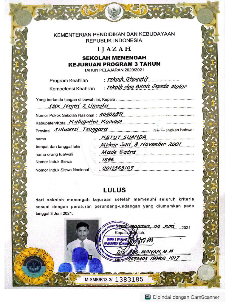 Ijasah Sma 1 Compressed | PDF