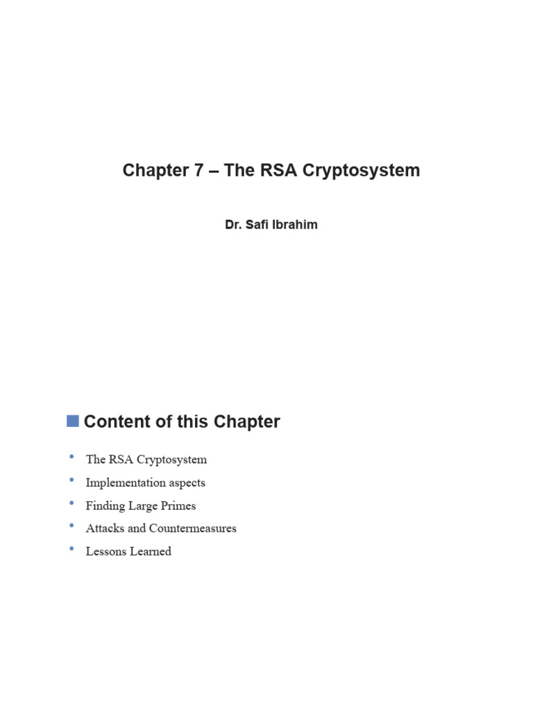 Chapter7-The RSA Cryptosystem | PDF | Public Key Cryptography | Cryptography