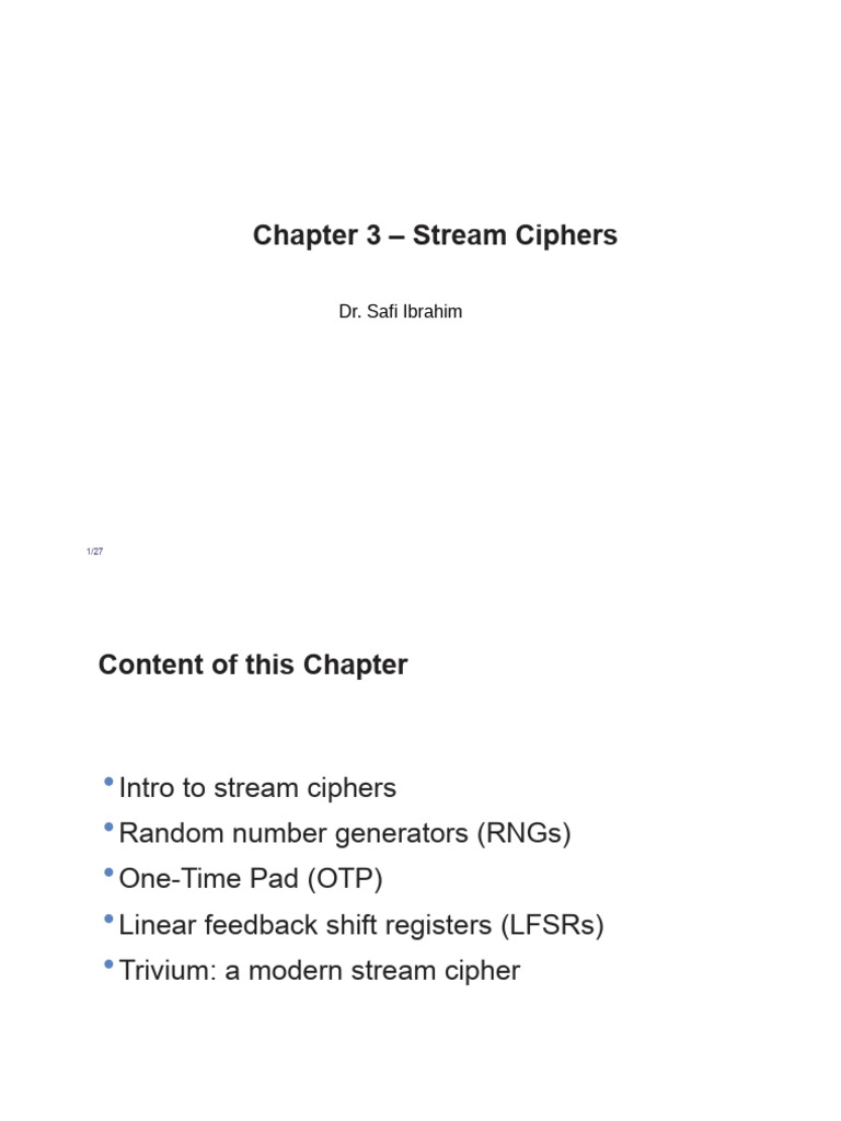 Chapter3 Stream Ciphers | PDF | Cryptography | Cipher