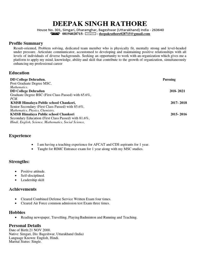 Deepak Resume CV-2 | PDF | Career & Growth