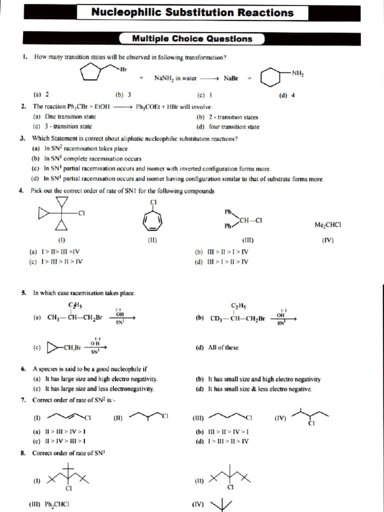 Nucleophilic Substitution Exam Questions | PDF | Chemical Reactions | Ether