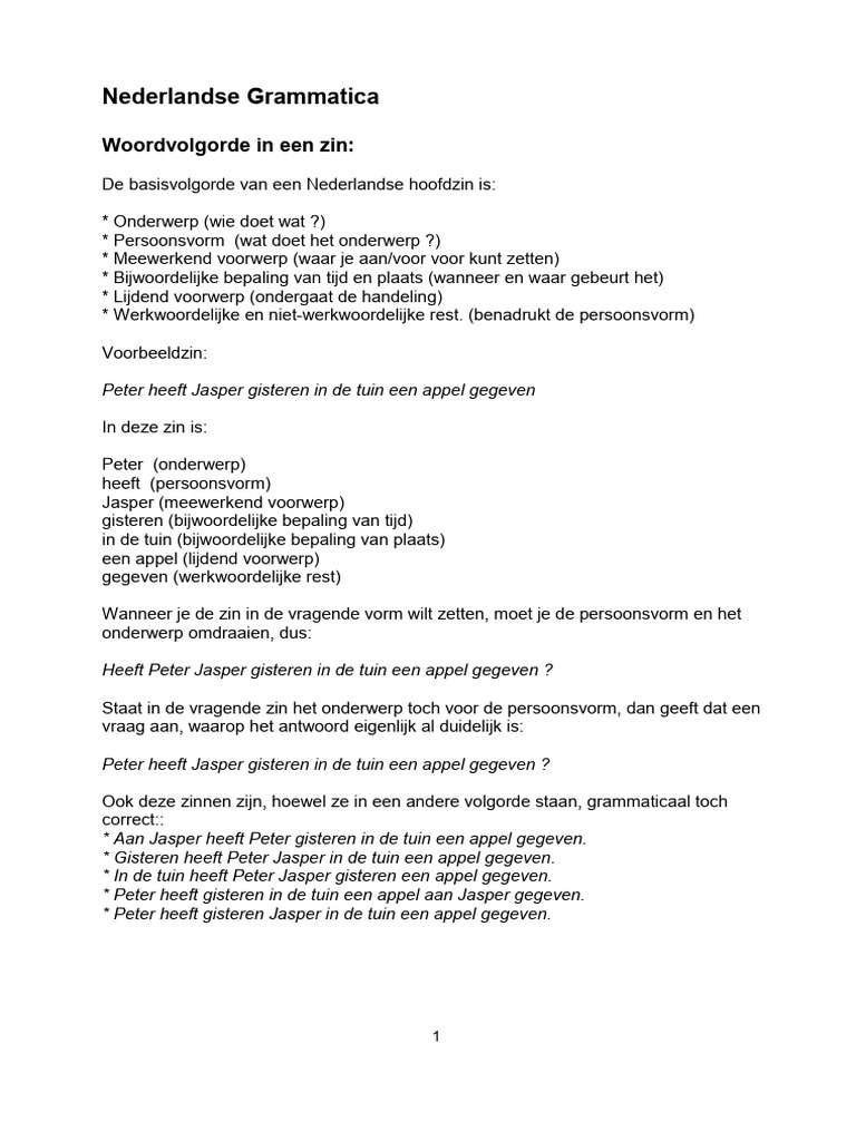 Nederlandse Grammatica 1 | PDF