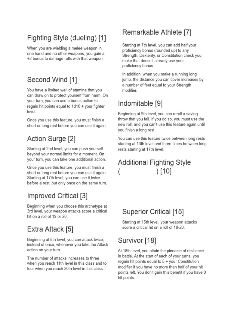 Fighting Style (Dueling) (1) Remarkable Athlete | PDF | Battles ...