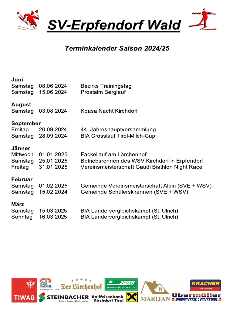 Sve Terminkalender 2024 25 | PDF